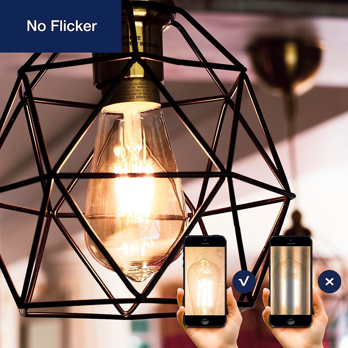 FLSNT LED Edison Bulbs 100W Equivalent, ST19 Dimmable Vintage LED Light Bulbs, 2450K Warm White, 8W, 900LM, E26 Base, Amber Glass, 6 Pack