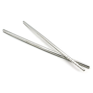 TMAX Smooth Stainless Steel Chopsticks - 5 Pairs Silver Reusable Dishwasher Safe Metal Chopsticks - Square Lightweight Chop Sticks - Easy to Use and Clean (No Color Fading)