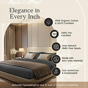 100% Organic Cotton Twin Sheet Set & Standard Pillowcases Set of 2 Combo- 300 Thread Count Long Staple Cotton Sheets,3 Pc Twin Size Sheets & Standard Pillowcases, Sateen Sheets, Breathable - Charcoal