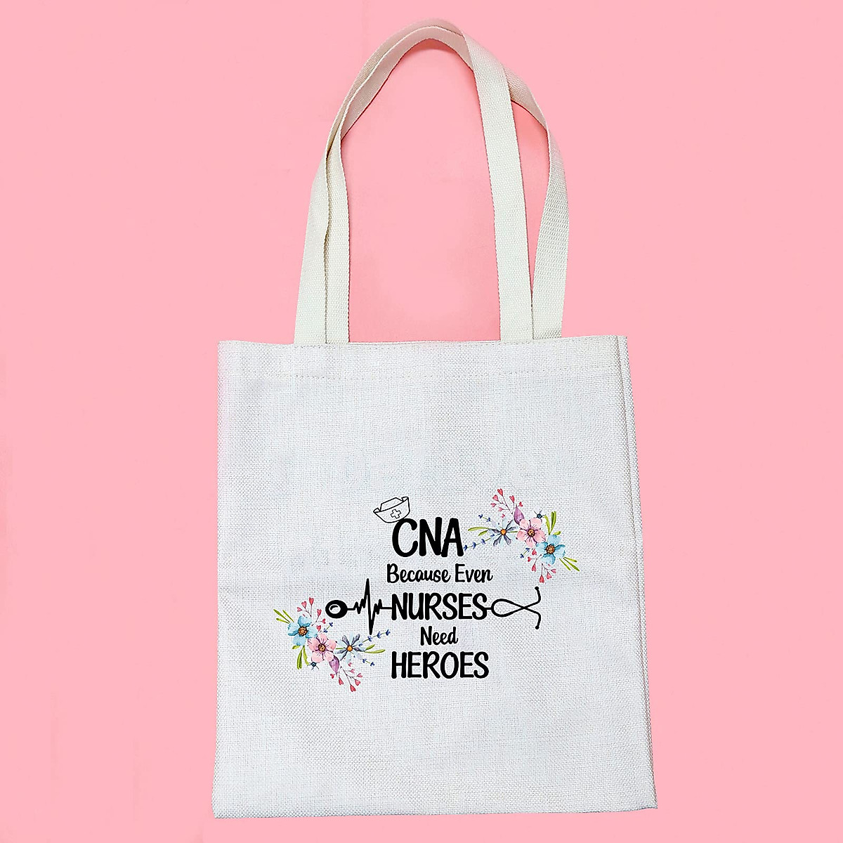 CNA Life Tote Bag Certified Nurse Assistant Gift CNA Because Even Nurses Need Heroes Canvas Tote Bag (CNA Because Tote B) Medium