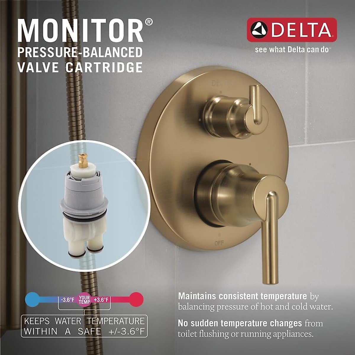 DELTA FAUCET T24867, Chrome Ara Angular Modern Monitor 14 Series Valve Trim with 3-Setting Integrated Diverter