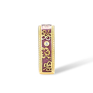 Santuzza 925 Sterling Silver Enamel Brown Flower Pattern Ring Cubic Zirconia 14K Gold Plated Dangle Wide Ring for Women (7)