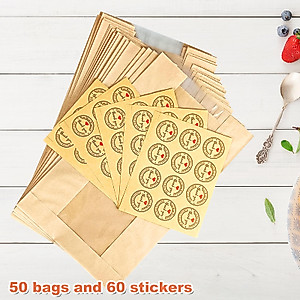 50 Pack Kraft Sourdough Bread Bags with Thank You Stickers,Large Paper Bakery Bags with Clear Window for Homemade Bread, Baked Food Packaging Storage,Bread Bags(13.7x8.2x3.5 inch) (Brown)