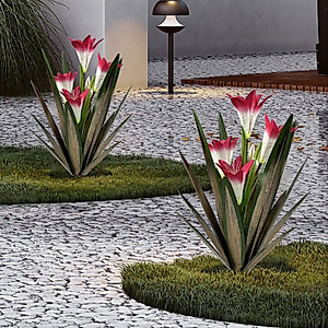 Homight Metal Agave Plant Outdoor Decoration Outdoor Garden Decoration Lily Mexican Yard Art Plant Garden Agave Lily Decorative Garden Gift… (3 Big Red Lilies)