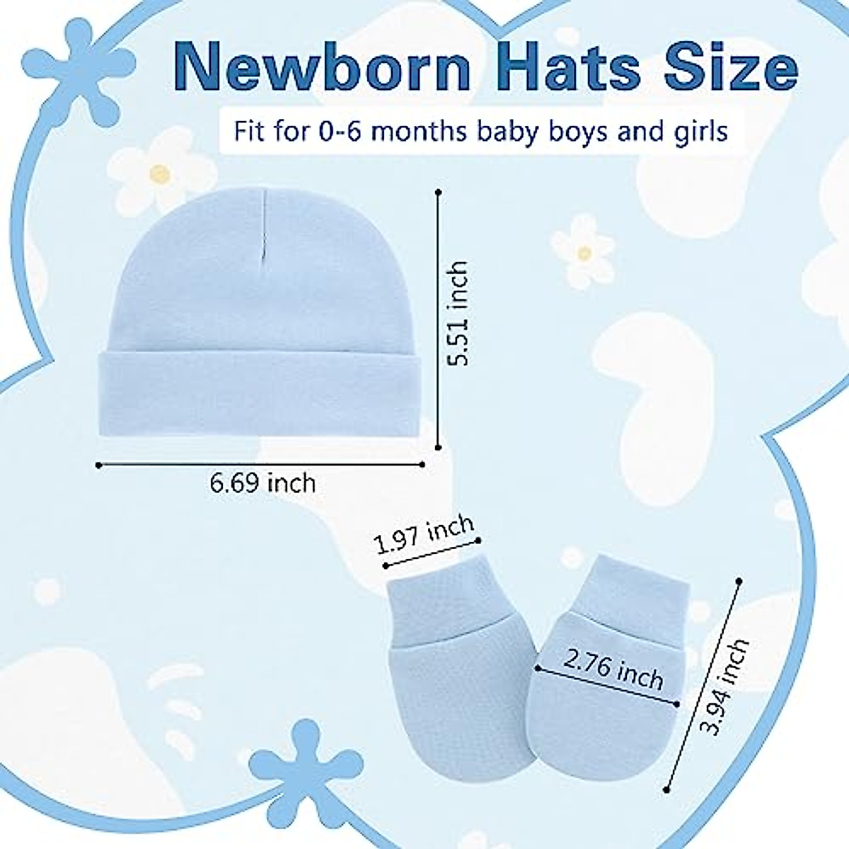 Zando Baby Hats and Mittens Unisex Infant Beanie Caps Newborn Hospital Hat with Scratch Mitten Set for Baby Boys Grils 4 Pack 2 One Size