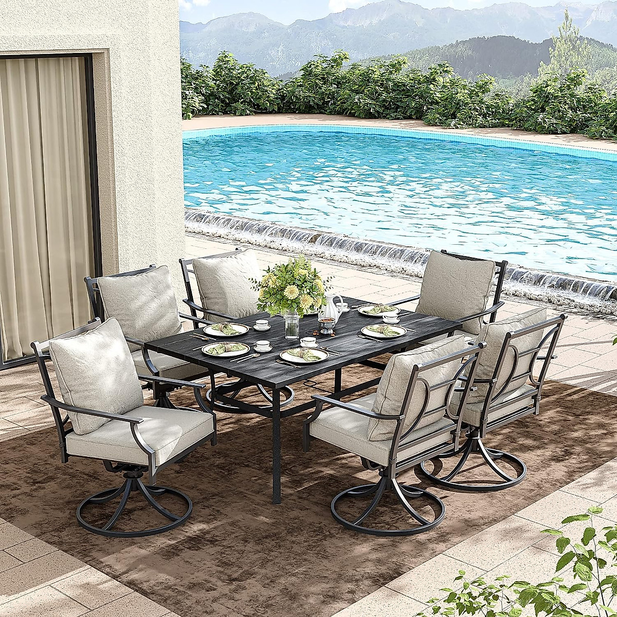 Grand patio Patio Dining Set for 2, E-Coated Outdoor Dining Set, 2 Swivel Dining Chairs Outdoor Furniture Set with Olefin Cushions, Grey