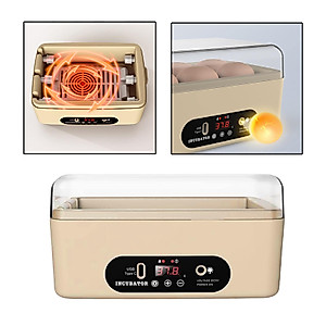 Leefasy Portable Digital Egg Incubator Egg Turner Tray USB Rechargeable Poultry Brooder Desktop Poultry Hatcher for Hatching Parakeet Turkey Pigeon, 5 Auto Egg Turning