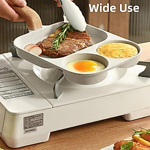 Generic Medical Stone Non-Stick Frying Pan for Breakfast,3 in 1 Egg Pan, Divided Grill Frying Pan，Crepes,Mini Pancake Pan Universal, 7.4*8.6in, White