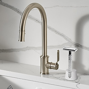 Linkidea Men's Shaving Razor Stand, Ceramic Shaver Holder for Bathroom Shower Countertops, Compatible with Dollar Diamond Grip, Basics 5 Blade MotionSphere, Dorco Pace 6 Pro (White)