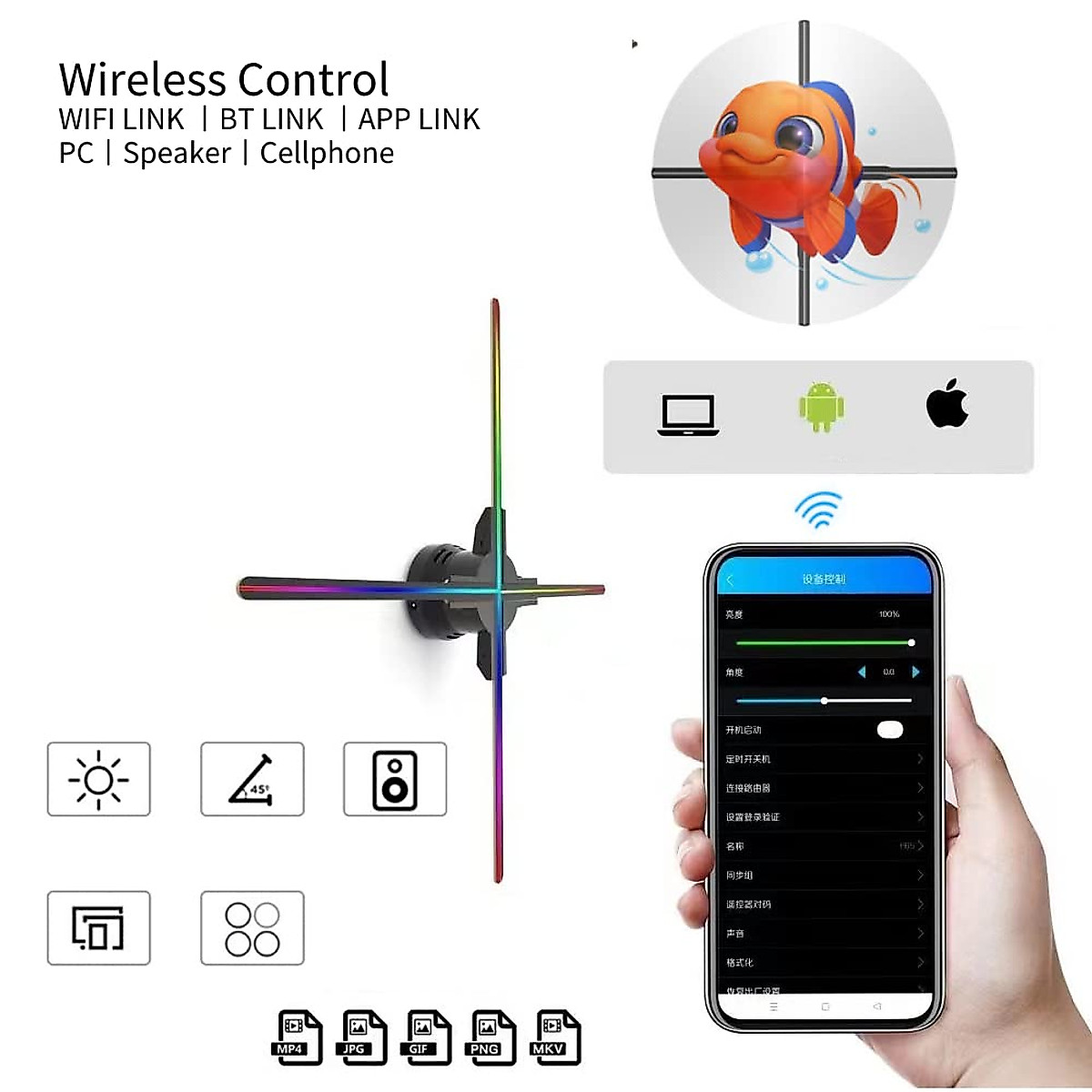 3D Hologram Fan Advertising Display LED Fan, 4 Blade 19.2in Holographic 3D Photos and Videos - 3D Naked Eye LED Fan Best for Store, Shop, Bar, Casino, Holiday, Events Display