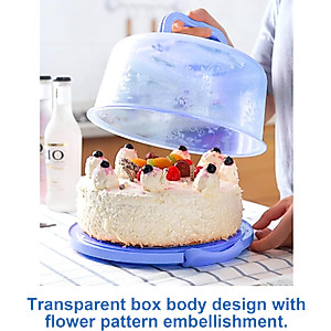 ALLOMN Cake Carrier Stand, Round Holder Storage with Lid and Handle for Transport Storage Container Tray Cake Cover Stand, Cupcake Containers Keeper Kitchen Cooking Box, for Cakes 6-10 Inch