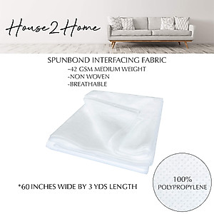 House2Home 60" x 3 yards Nonwoven 100% Polypropylene Fabric | Non-Woven Spunbond Interfacing for Sewing and Filters, 42 GSM (Medium Weight)