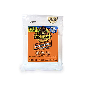 Gorilla Hot Glue Sticks, Mini Size, 4" Long x .27" Diameter, 75 Count, Clear, (Pack of 1)