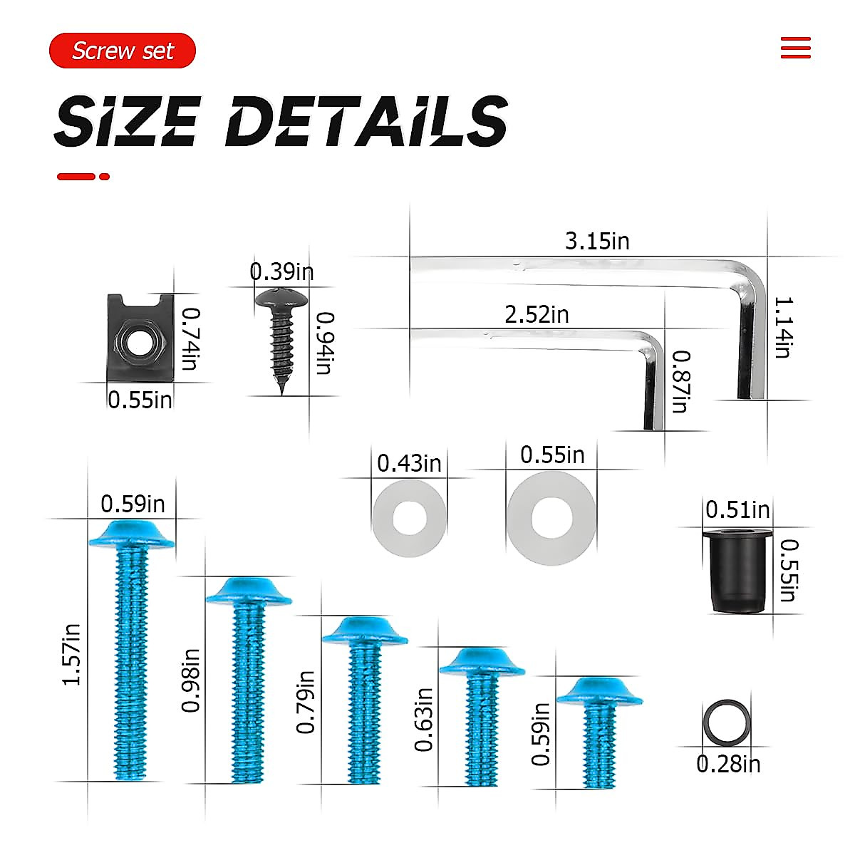 BELOMI Motorcycle Fairing Bolt Kit, 177pcs M5 M6 Motorcycle Windscreen Screws, Aluminum Fasteners Fairing Bolts Nut Clips Kit, Mounting Kits Washers Nuts Screws Assortment for Sport Bikes (Sky Blue)