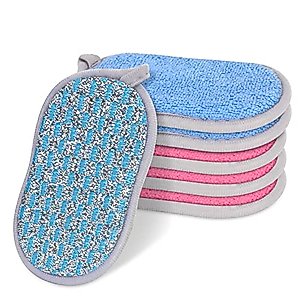 Skycase Durable Scrub Scouring Sponge, 6 Pack Microfiber Dual Action Kitchen Scrub Sponge,Dual-Sided Reusable Cleaning Scrubber Effortless Cleaning of Dishes,Pots and Pans