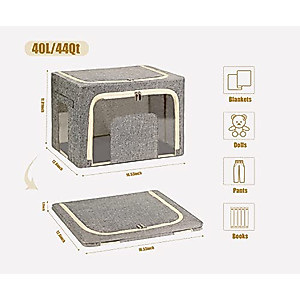 Furnhome 3 Pack 40L Clothes Storage Organizer,Sturdy Stackable Bins for Closet Storage,Foldable Clothing Storage Bins for Clothes with Zippers & Clear Window & Reinforced Handles-Grey