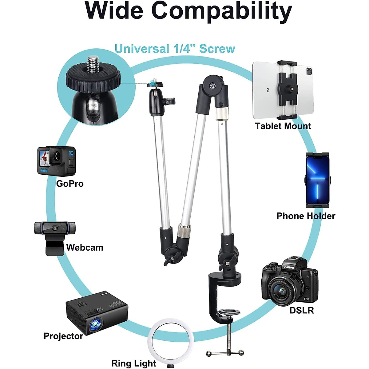 Aozcu Flexible Tablet Stand Holder for Bed, 35in Aluminum Long Arm iPad Camera Mount for Desk, 360° Rotation Webcam Stand with 1/4 Screw for iPad Pro 11 Air Mini, Switch, iPhone, More 4-12.9" Devices