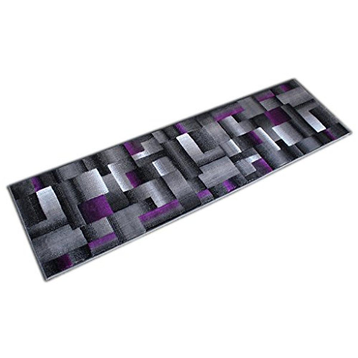Masada Rugs, Modern Contemporary Runner Area Rug, Purple Grey Black (2 Feet X 7 Feet)
