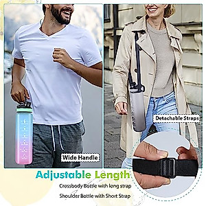 SUPPRUI Water Bottle 34 oz,Motivational Drink Bottle with Time Marker,Leak-proof Drink Bottle BPA Free Non-Toxic for Running,Cycling & Gym(Pink)