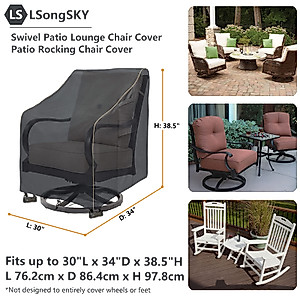 LSongSKY Outdoor Swivel Lounge Chair Cover 2 Pack,Waterproof Heavy Duty Patio Rocking Chair Covers for Outdoor Furniture,(30 W x 34 D x 38.5 H inches),Black