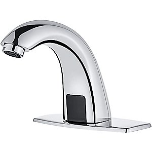 Luxice Automatic Touchless Bathroom Sink Faucet with Hole Cover Plate, AC/DC Powered Sensor Hands Free Bathroom Tap with Control Box and Temperature Mixer, Battery or Plug-in Sensor, Chrome Finished