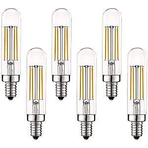 LUXRITE Vintage E12 LED Bulb 60W Equivalent, T6 T6.5, 3000K (Soft White), 500 Lumens, Dimmable Candelabra LED Tube Bulbs 5W, Clear Glass, Edison Filament Tubular Light Bulb, UL Listed (6 Pack)