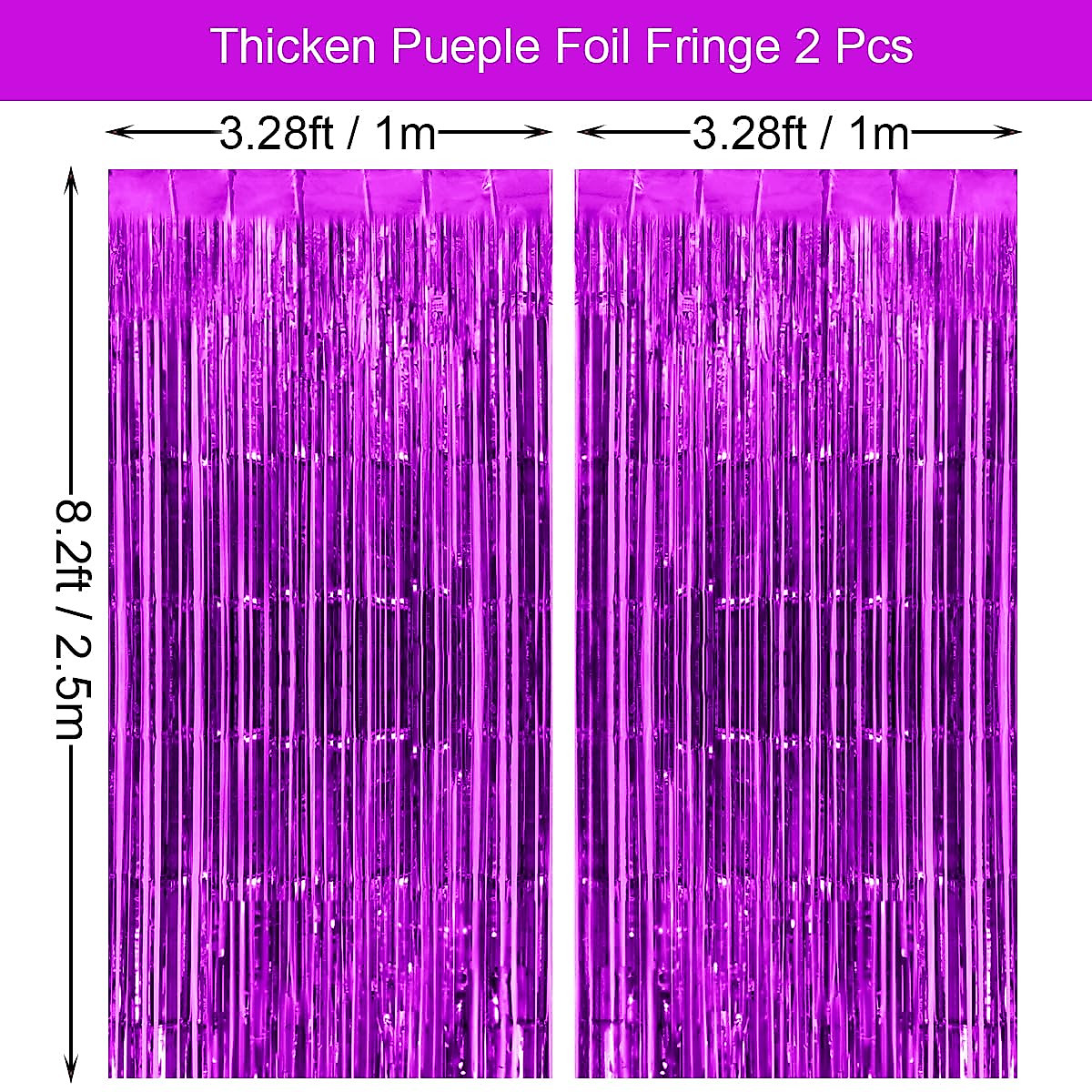 Thicken Purple Foil Fringe Curtains Decorations 3.2x8.2ft - 2 Pack, Photo Backdrop for Birthday Bachelorette Bridal Shower Baby Shower Graduation Party, Party Streams Decor