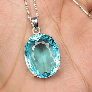 GEMHUB 44.00 Carat Stunning Swiss Blue Topaz Oval Cut Gemstone Pendant Without Chain, Handmade 925 Sterling Silver