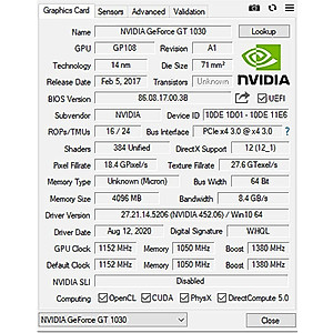 GPVHOSO GeForce GT 1030 4GB GDDR4 Video Graphics Card GPU Single Fan Cooling SystemHDMI/DVI-D, DirectX 12, GPU Boost 3.0, Computer Gaming Video Card, Desktop GPU, Support 4K,SingleFan Cooling System