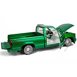All Star Toys 1992 Chevy 454SS Pickup Lowrider Truck Candy Green 1/24 Diecast Model Motormax Get Low 79036 Exclusive