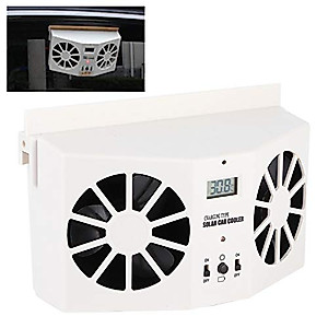 Fydun Solar Power Car Exhaust Fan with Two Air Vent Outlets Exhaust Fan Radiator Cooling Ventilation for Car, White