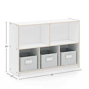 Guidecraft EdQ 5 Compartment Storage 30'' White with Fabric Bins: Wooden Organizer Cabinet for School Supplies and Home | Teacher's Book Cubby and Toy Shelf
