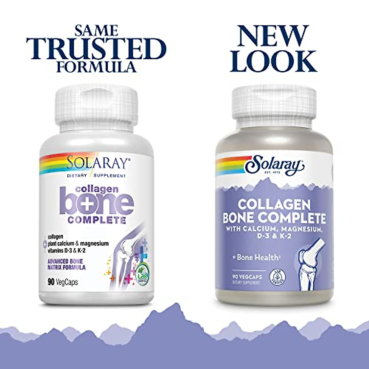 SOLARAY Collagen Bone Complete | Advanced Bone Matrix Formula with Plant Calcium & Magnesium | 30 Servings | 90 VegCaps