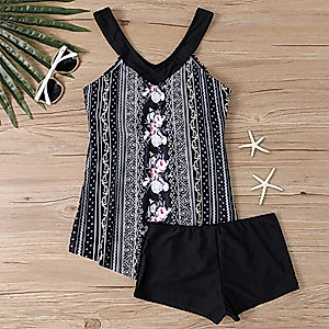 Nadition Tankini Bathing Suits for Women One Piece Swimsuit Women Womens Tankini Bathing Suits Two Piece Swimsuit(Black,Medium)