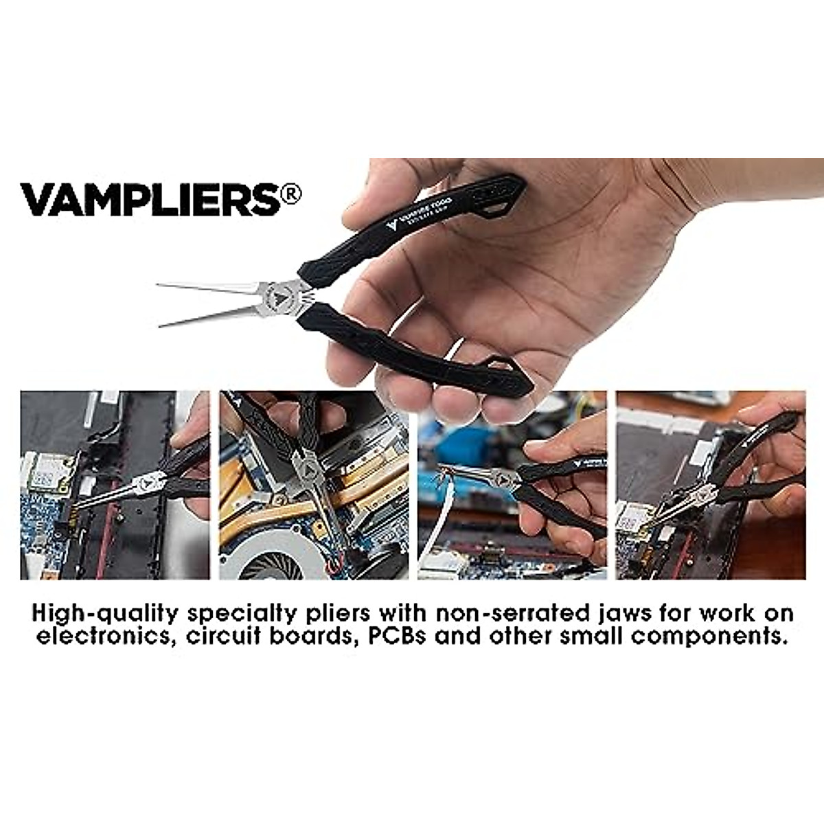 VAMPLIERS 5.5" Precision Tip Carbon Steel Mini Needle Nose Pliers with No Serrated Jaws. ESD safe, ideal for precision work on SMD. Made in Japan: VT-001-5NN