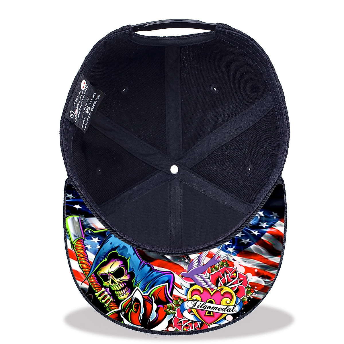 Love To Fashion Reaper Grim Religious Hats for Men Women Skull Black Flat Bill Snapback Baseball Caps,Medium-X-Large