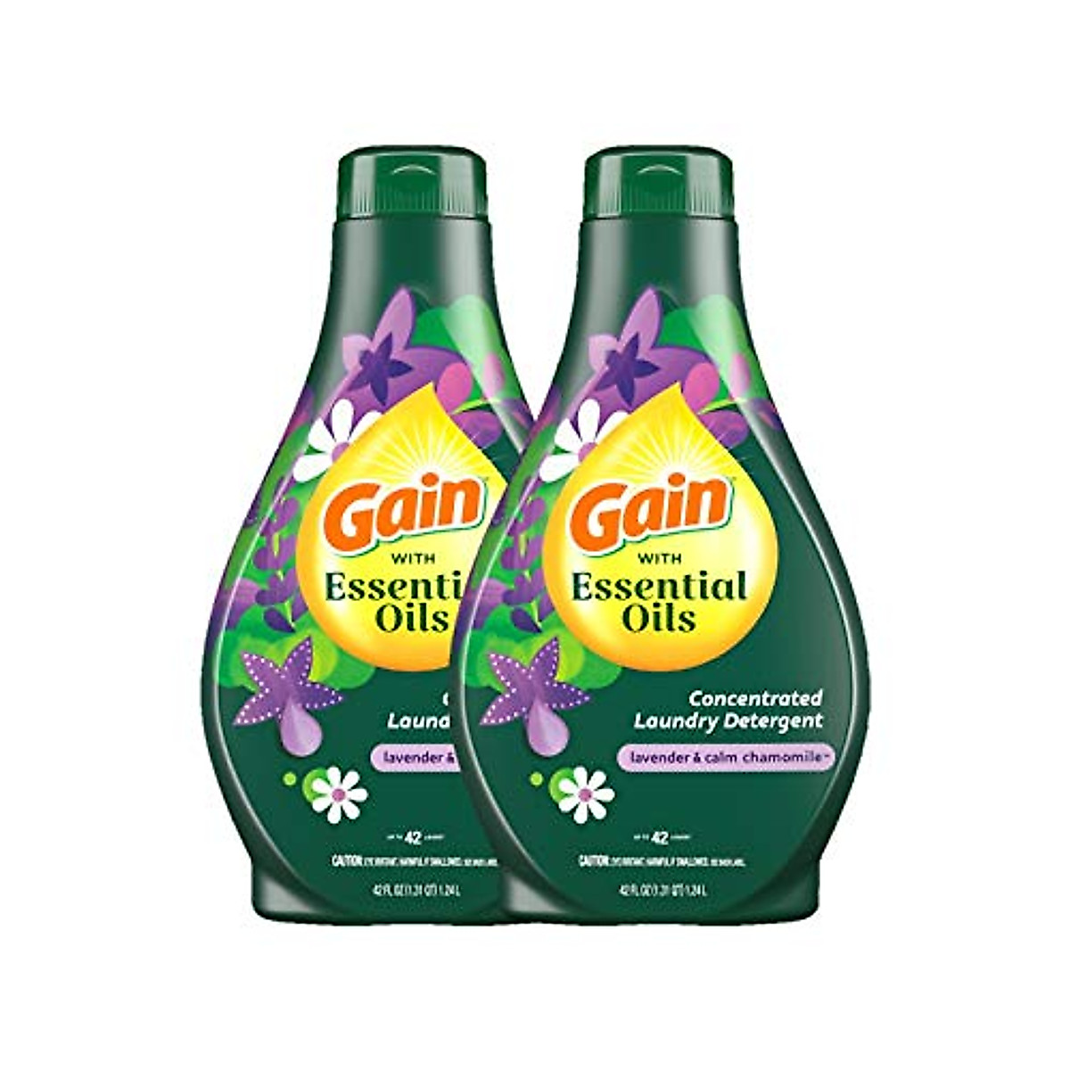 Gain with Essential Oils Liquid Laundry Detergent, The Serene Scent, Lavender & Calm Chamomile, Pack of 2, 42 fl oz Each