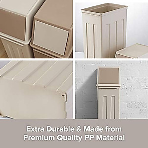 Large Capacity (30L) - 8 Gallon Trash Can w/ Hinged Flap Cover - 11.8" x 7.5" x 24.6" Slim Trash Can with Lid - Indoor/Outdoor Swing Door Waste Basket - Tall & Narrow Trash Bin in Sand - 30L/8 Gal