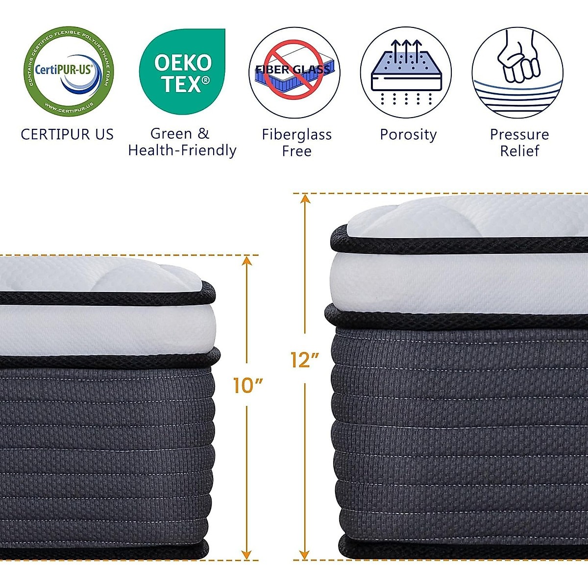 10'' Queen Mattress, Queen Size Mattress in a Box, Modern New Diamond Innerspring Hybrid and Cooling Gel Memory Foam Mattresses, Pressure Relief & Motion Isolation, RV Medium Firm Mattress (Queen)