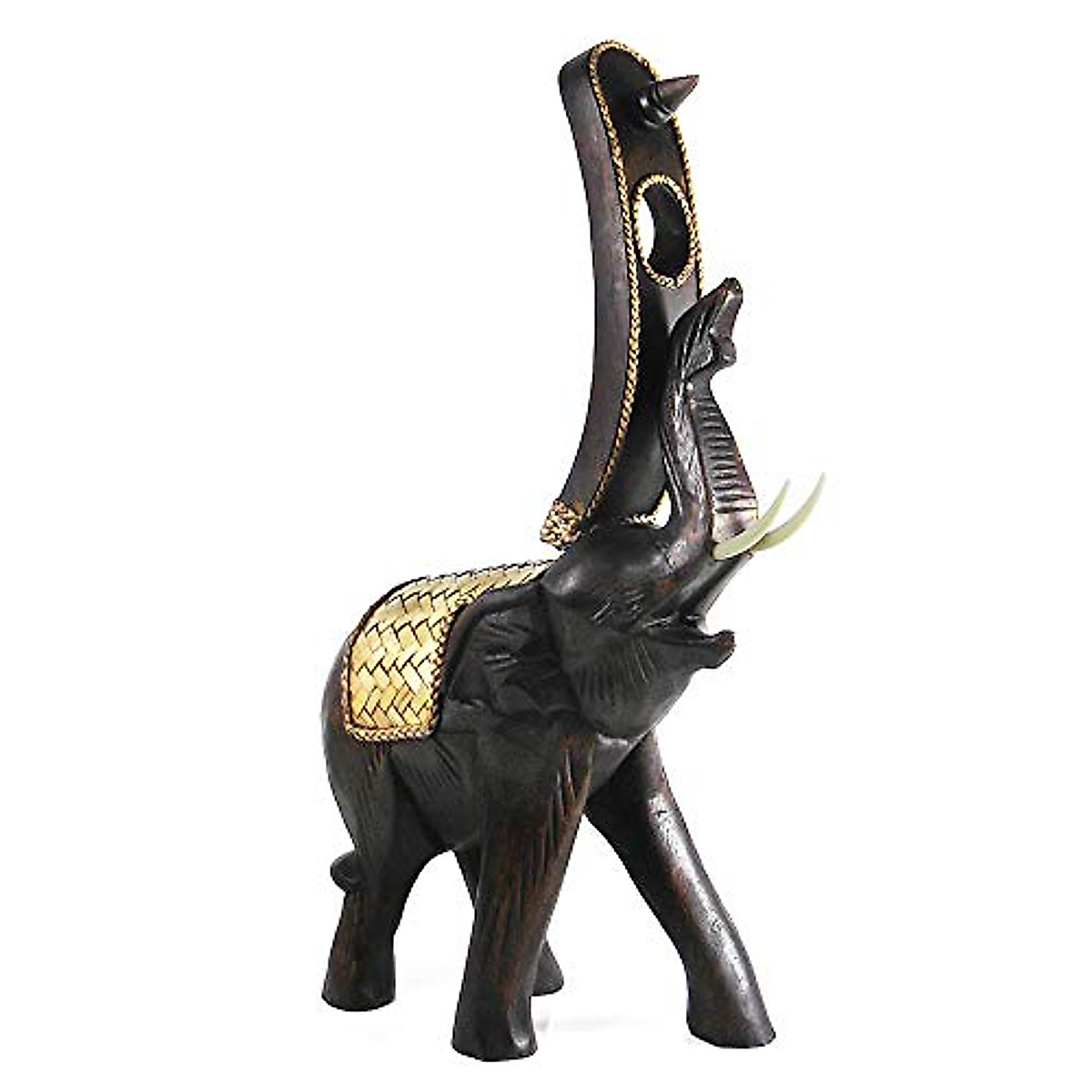 Joyous Elephant Carved Rain Tree Wooden Wine Bottle Holder (Thailand) | Handcarved Home Decorations
