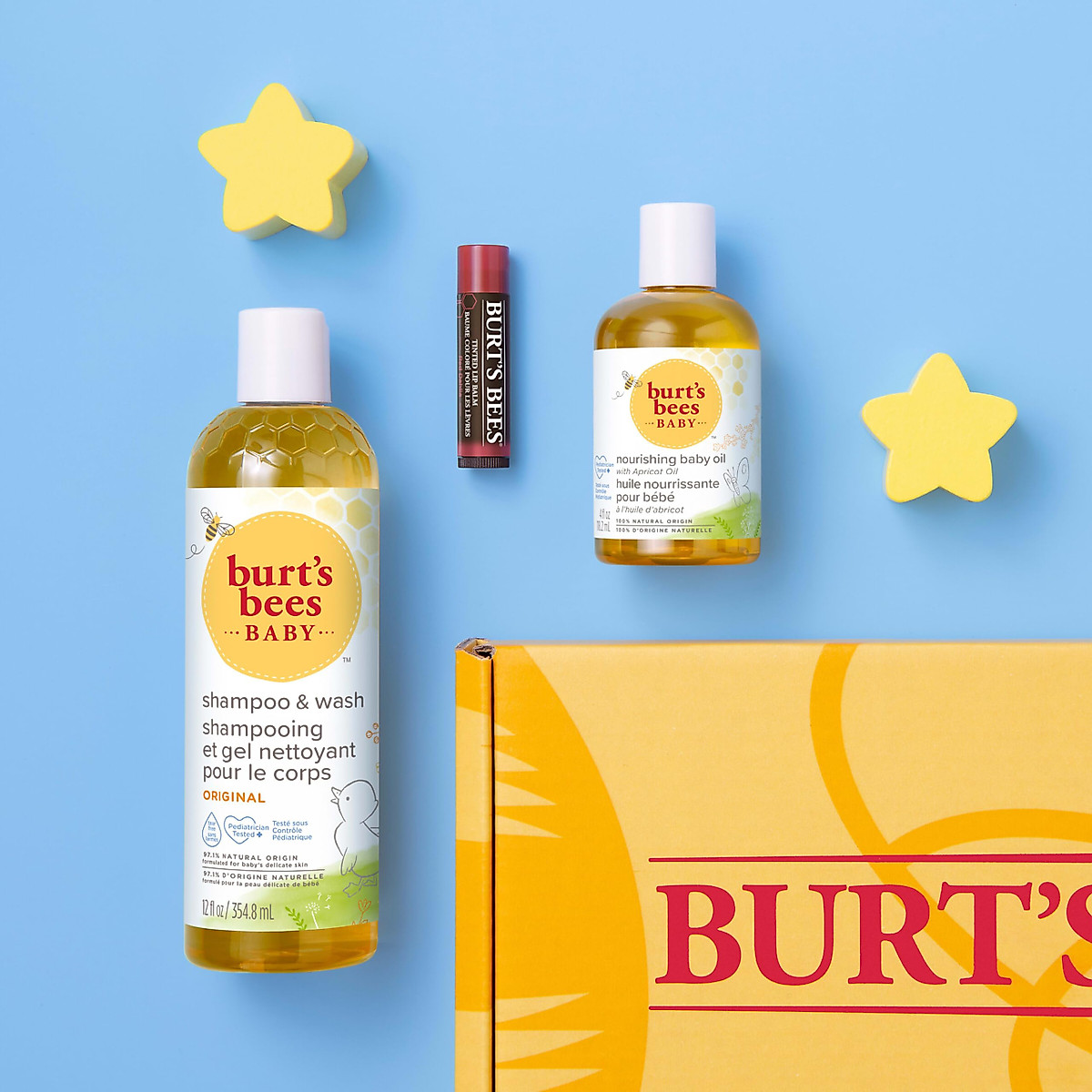 Burt's Bees Baby and Mom Gift Set with Nourishing Baby Oil, Original Baby Shampoo and Wash, and 100% Natural Origin Tinted Lip Balm, Red Dahlia