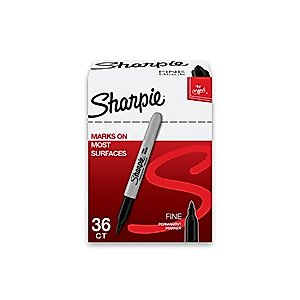 Sharpie Permanent Markers, Fine Point, Black, 36 Count