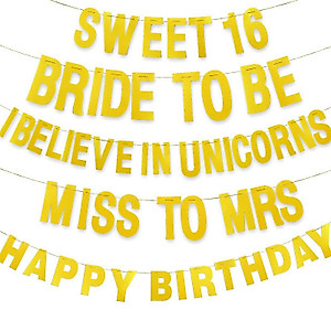 BLUE PANDA 126 Pieces Make Your Own Banner Kit - DIY Banner with Gold Glitter Letters A-Z, Numbers 0-9, Hearts, Stars, and 3 Strings