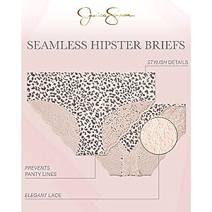 Jessica Simpson Women's Hipster Underwear - 5 Pack Microfiber Lace Trim No Show Seamless Panties, (Sizes: S-XL), Size Medium, Mauve/Angel Wing/Indigo/Blue