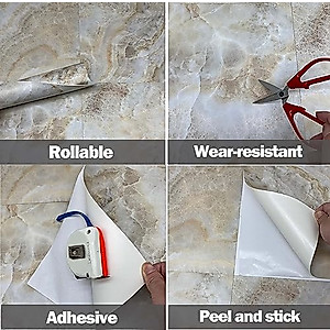 auxua Peel and Stick Floor Tile 12 Pcs Crack-Like Marble Vinyl Flooring 12"x12" Durable Waterproof Non-Slip Granite Vinyl Tiles Self Adhesive Removable for Kitchen Living Room Bedroom Bathroom