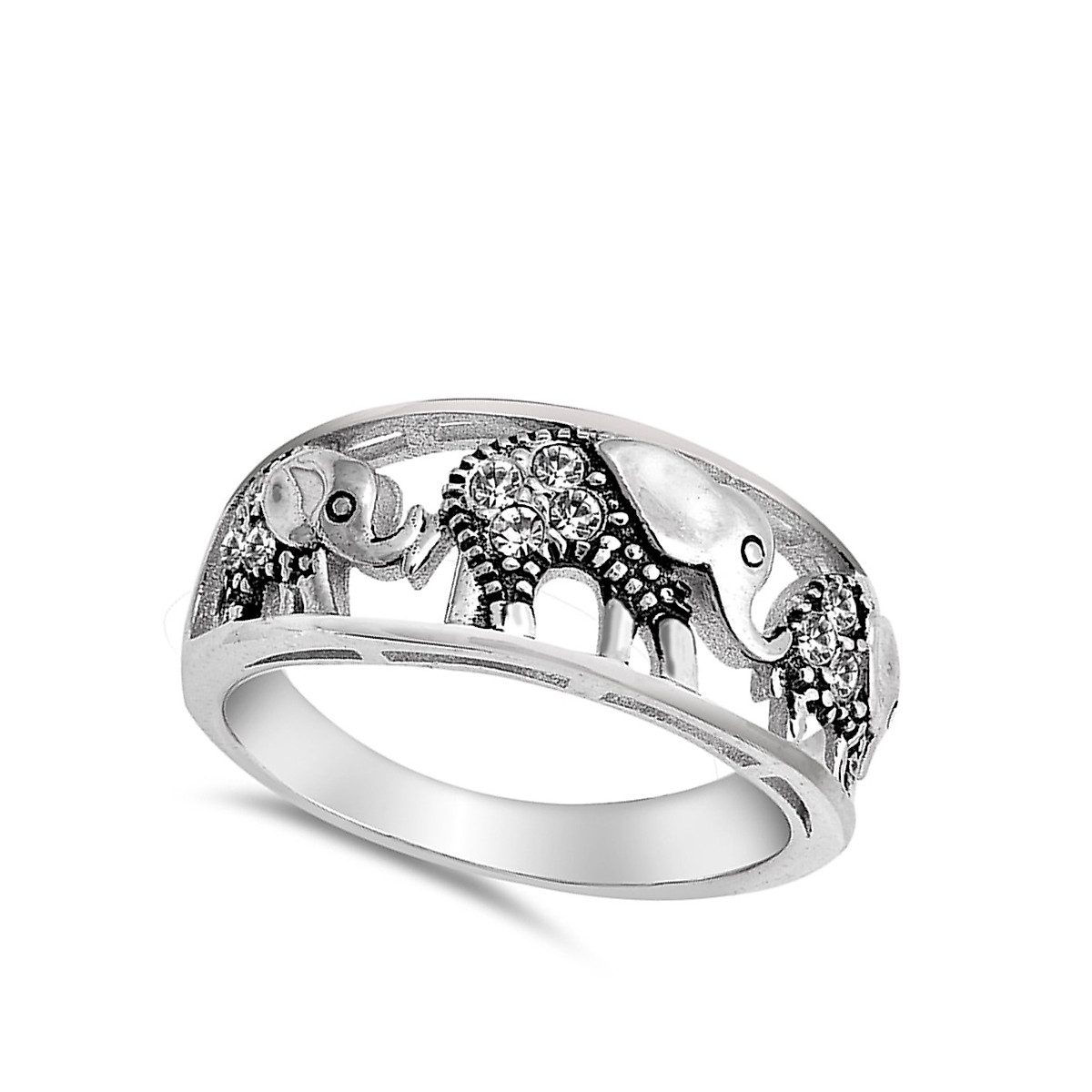 White CZ Filigree Elephant Ring .925 Sterling Silver Bali Bead Band Size 9