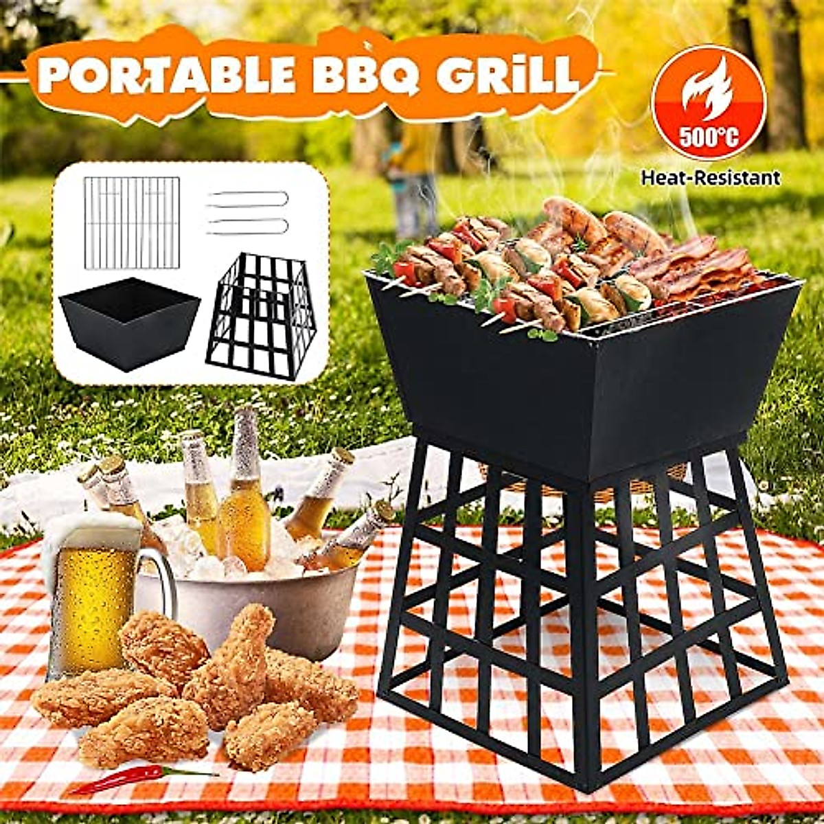 Iron Large Fire Pits Cast Iron Firepit Modern Stylish BBQ Burn Pit Outdoor for Garden Patio Terrace Camping Stand Stove