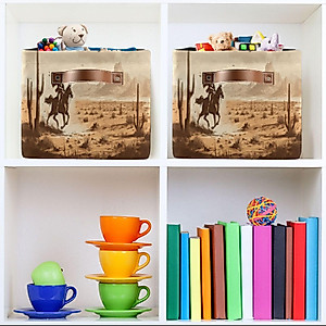 YETTASBIN Western Cowboy Storage Basket 1PC, Large Collapsible Toys Clothes Organizer, Long-Lasting Canvas Storage Bin with Handle for Shelves Closet Laundry Home Office Decor