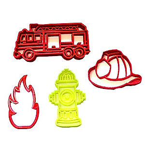 FIREFIGHTER FIREMAN DETAILED FIRE TRUCK HYDRANT HELMET SET OF 4 COOKIE CUTTERS MADE IN USA PR1397