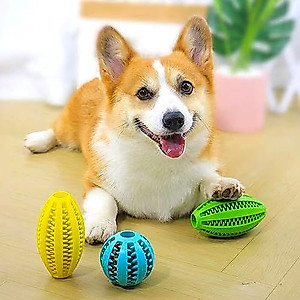 LKSTK 3 Pack Dog Toy Balls, 4.33” Interactive Rugby Dog Toys, Durable Dog Puzzle Rubber Ball Teeth Cleaning Dispensing Toy Nontoxic Bite Resistant Toy Ball for Small Medium Large Dogs